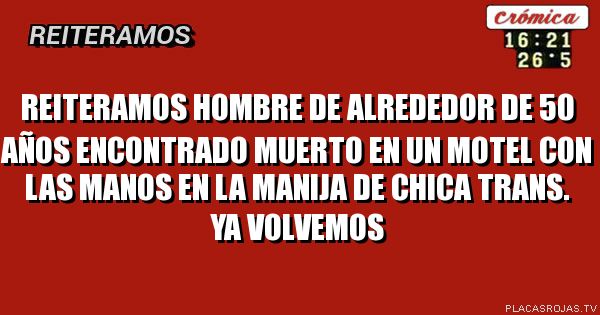 Reiteramos Hombre de alrededor de 50 años ENCONTRADO muerto en un motel ...